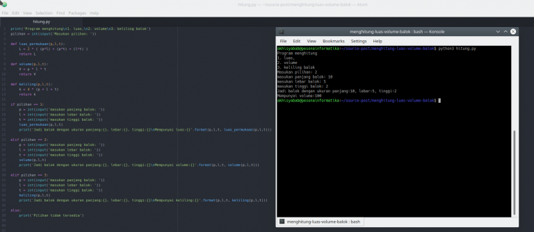 Cara mengitung luas, volume, dan keliling balok menggunakan python ...