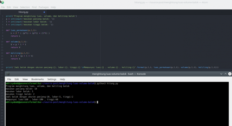Cara mengitung luas, volume, dan keliling balok menggunakan python ...