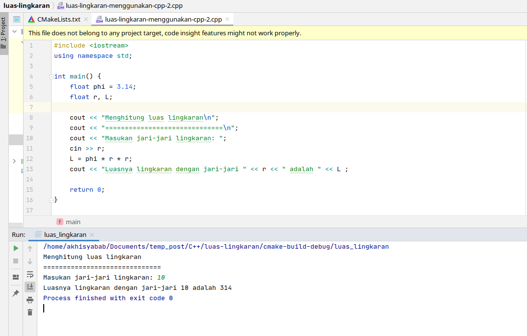 Program luas lingkaran menggunakan c++ - Pesona Informatika