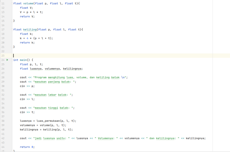 Program menghitung luas, volume, dan keliling balok menggunakan c++ ...